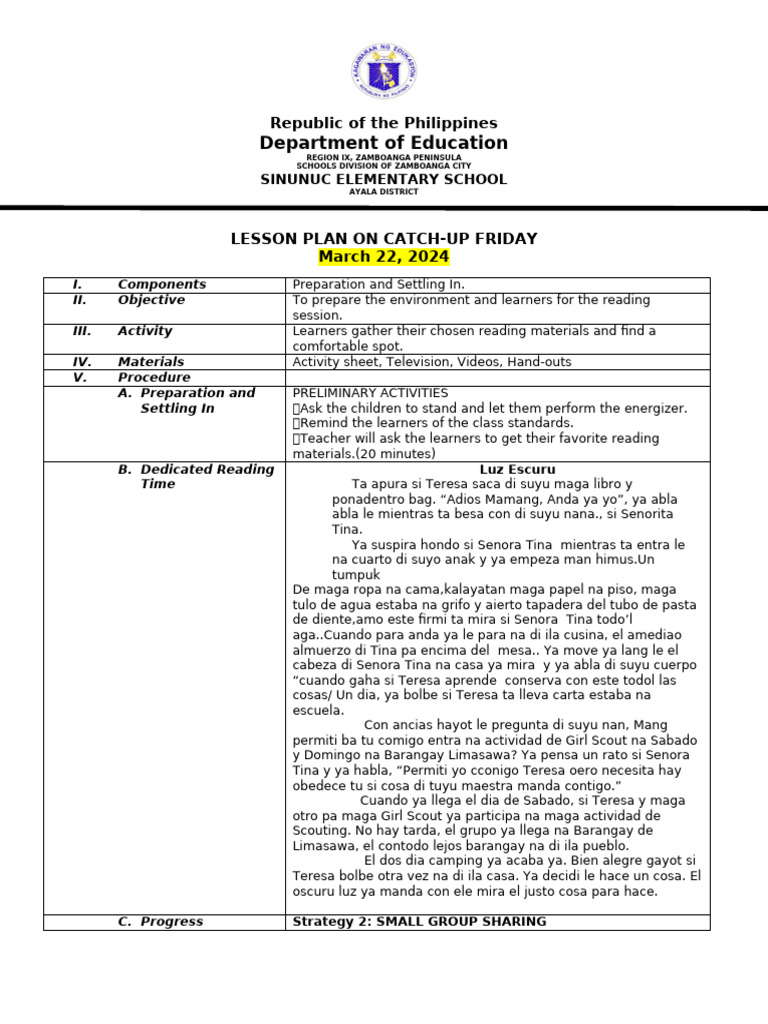 LP - Catch Up Friday - Feb March 22 | PDF | Cognition | Learning