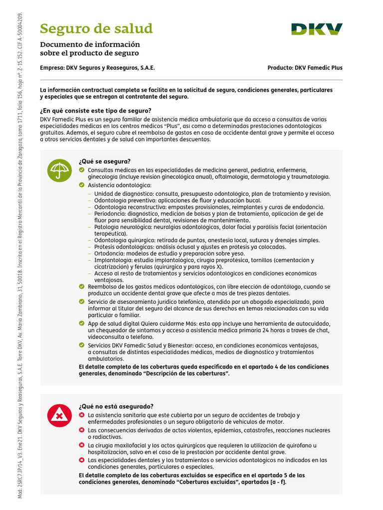 IP.014 DKV Famedic Plus | PDF | Seguro | Cuidado de la salud