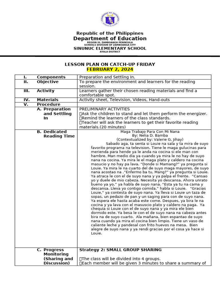 LP - Catch Up Friday - Feb 2 | PDF | Learning | Cognition