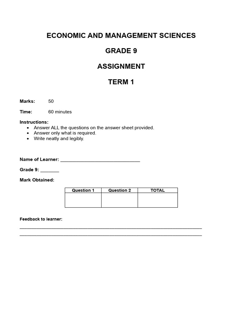 Grade 9 Assignment 2021 | PDF | Economic System | Taxes