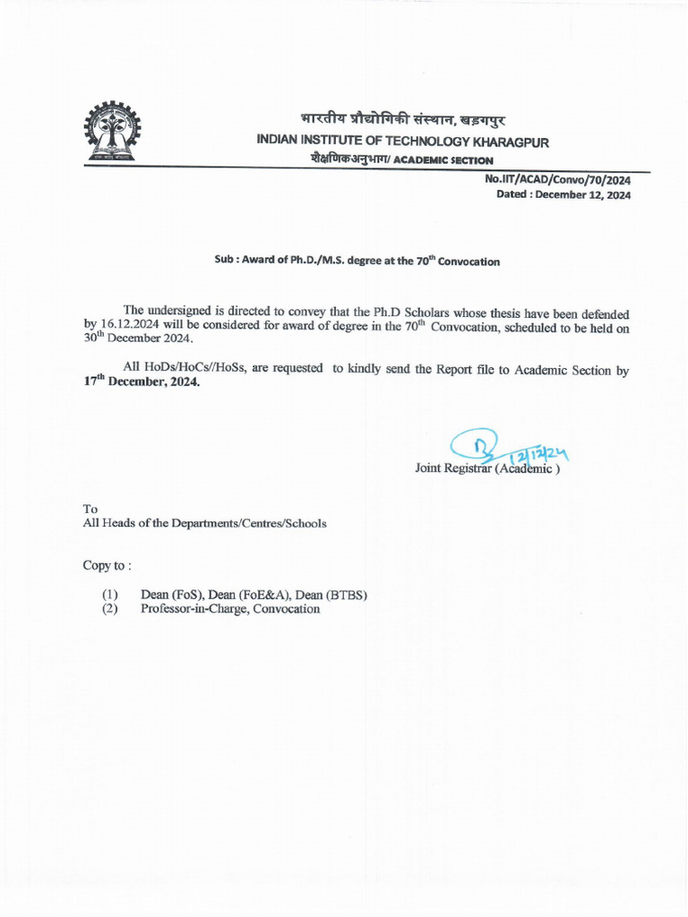 Award Degree 70th Convocation Reg. | PDF