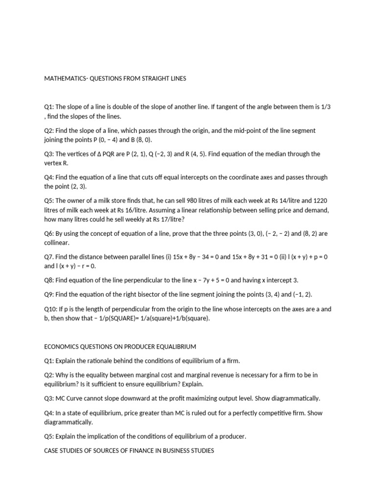 Mathematics and Economics Questions Guide | PDF | Economic Equilibrium ...