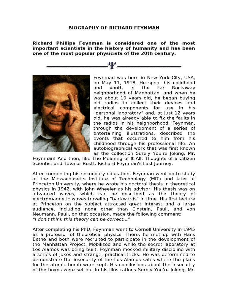 Richard Feynman: A Biographical Overview | PDF | Richard Feynman ...