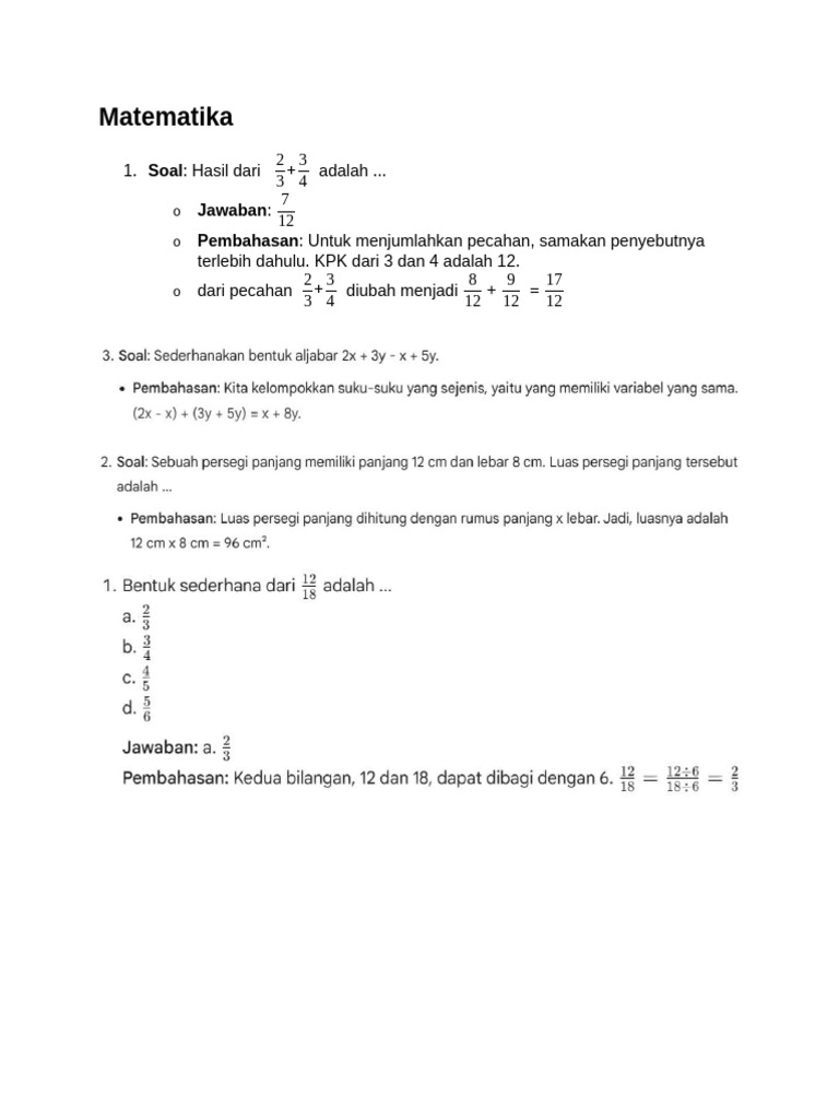 Soal Matematika SMP dan SD | PDF
