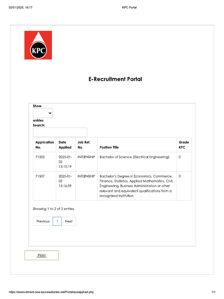 KPC Internship Application | PDF