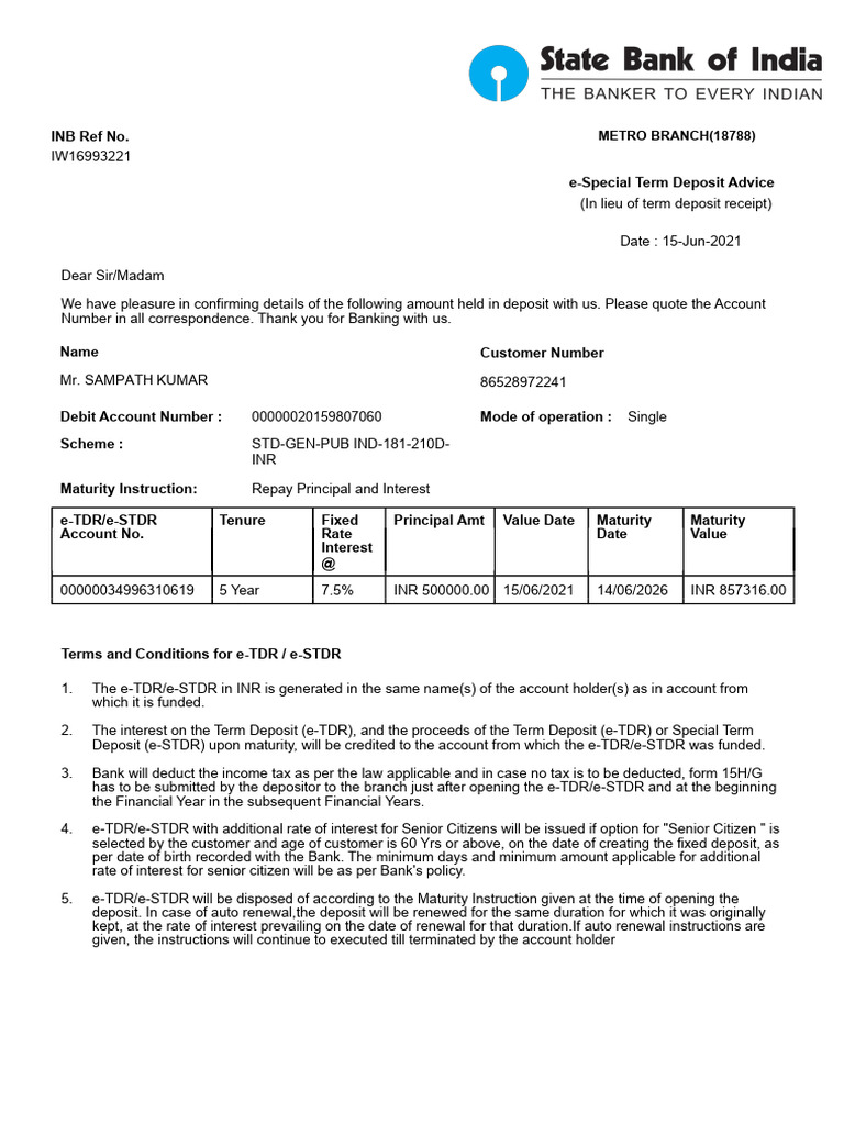 Sbi Fix Deposit Slip | PDF | Taxes | Government Finances