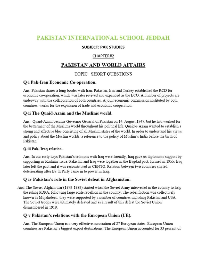 Pak Studies x Ch2 Short Qs Ans Done | PDF | Pakistan | Politics Of Asia