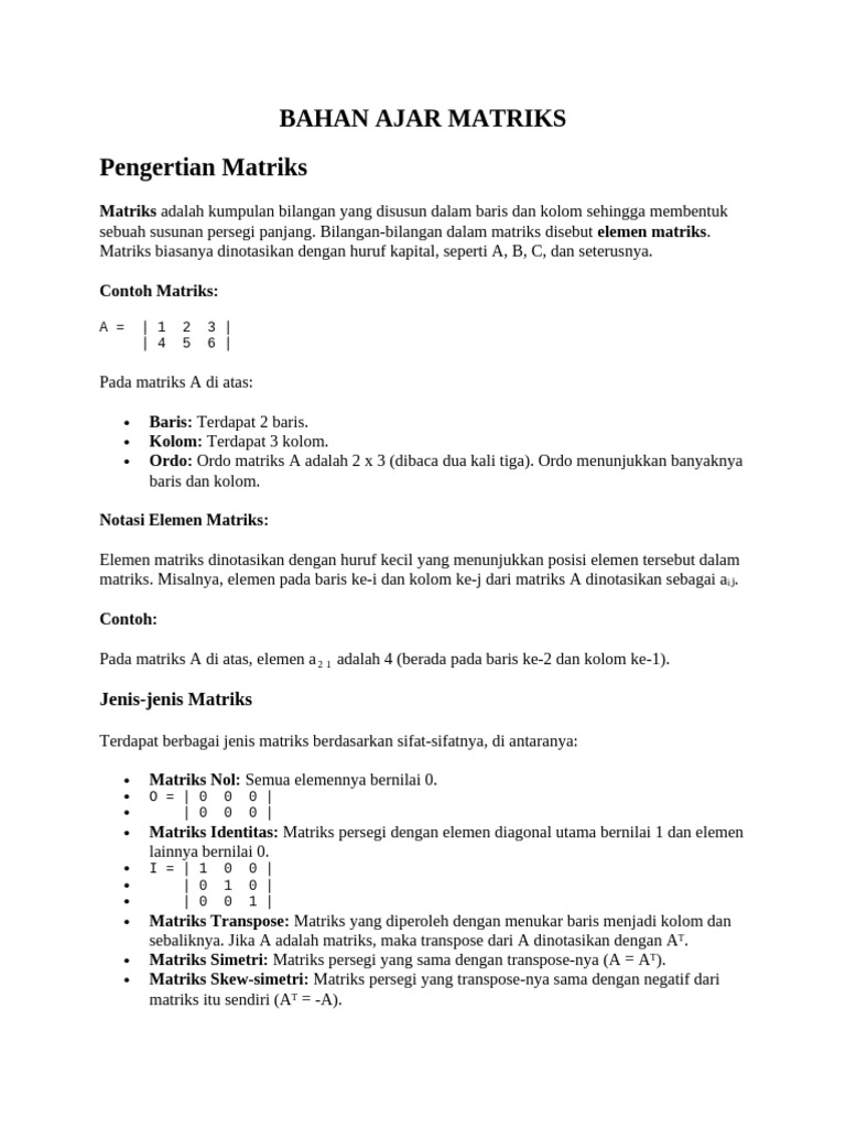 Bahan Ajar Matriks | PDF