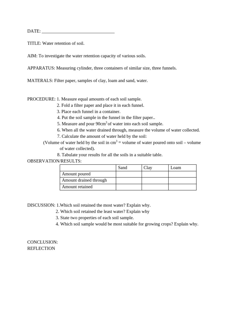 Soil Water Retention Experiment Guide | PDF