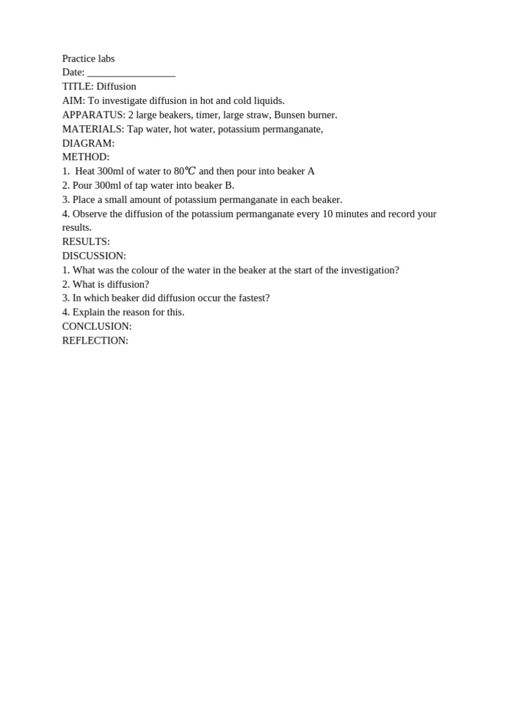 Diffusion Experiment Guide | PDF