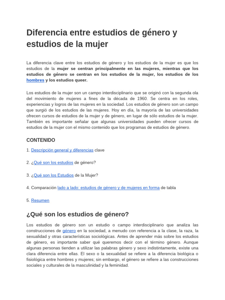 Estudios de género vs. estudios de mujer | PDF | Estudios de género ...