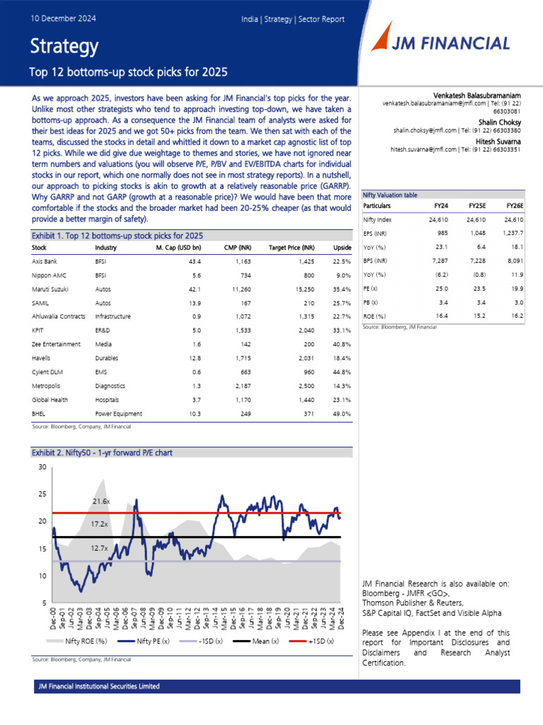 JMFL Strategy - Top 12 Bottoms-Up Stock Picks For 2025 | PDF | Price ...