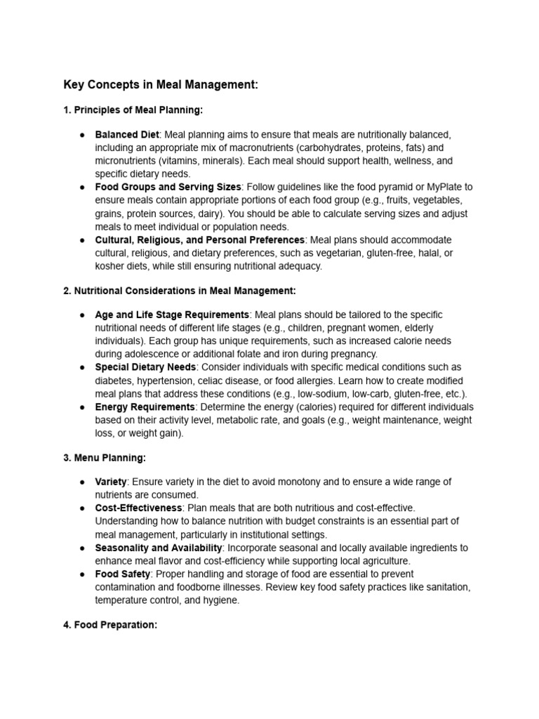 Key Concepts in Meal Management | PDF | Diet (Nutrition) | Diet & Nutrition
