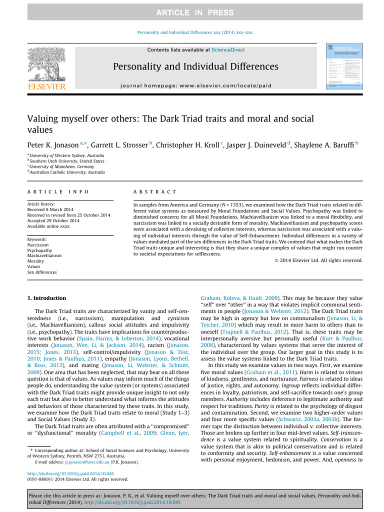 Jonason2015 Daktriad Moral Social | PDF | Dark Triad | Social Psychology