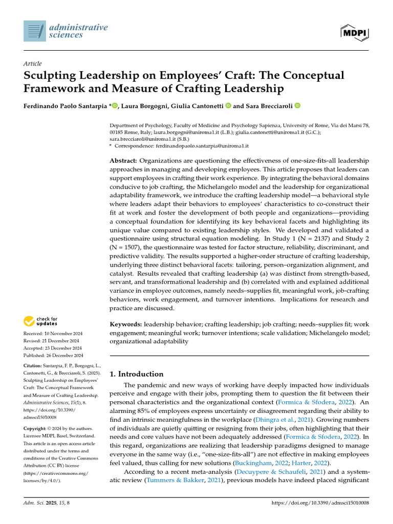 Sculpting Leadership On Employees' Craft The Conceptual Framework and Measure of Crafting ...