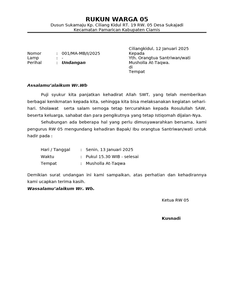 Surat Undangan RW 05 | PDF