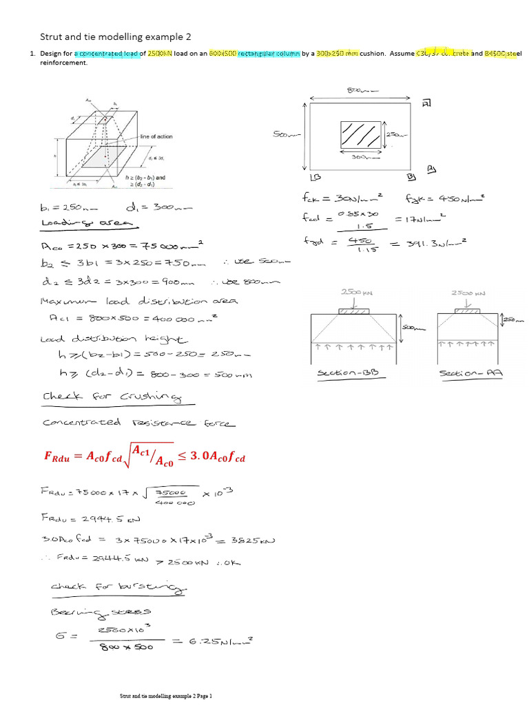 Strut and Tie Modelling Example 2-1 | PDF