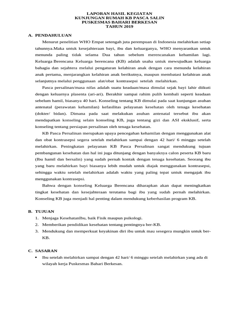 Laporan KB Pasca Salin | PDF