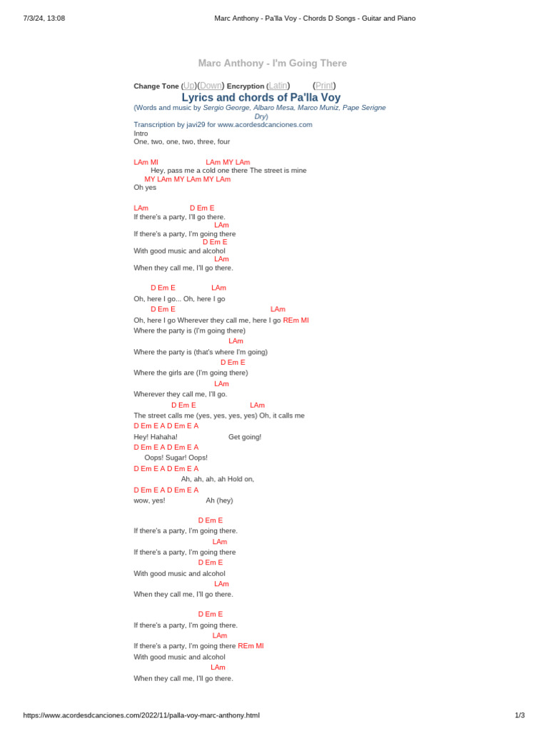 Marc Anthony - Here I Go - Chords of Songs - Guitar and Piano | PDF ...