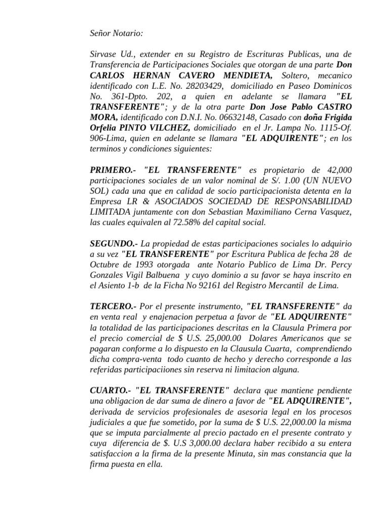 Minuta - Castro Mora-C.v. Acc. L y G | PDF