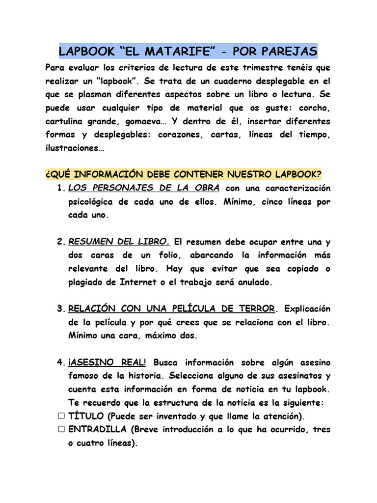 Lapbook "El Matarife": Guía Completa | PDF