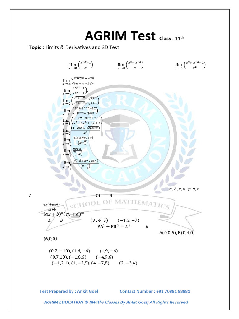 LIMITS & DERIVATIVES + 3D | PDF | Triangle | Triangle Geometry