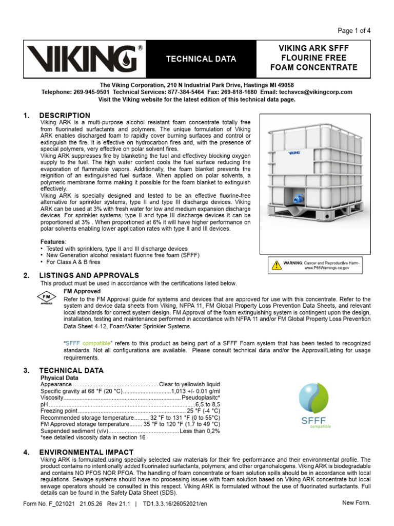 Viking ARK SFFF Data Sheet | PDF | Fires