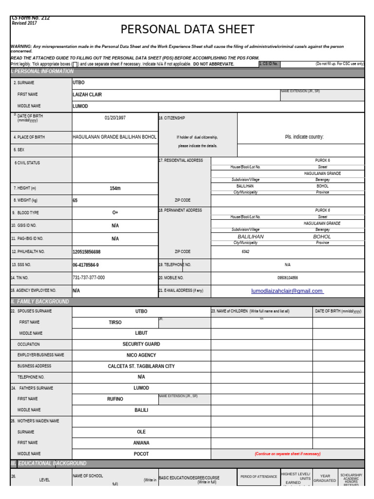 1CS Form No. 212 Revised Personal Data Sheet 2 New | PDF | Government