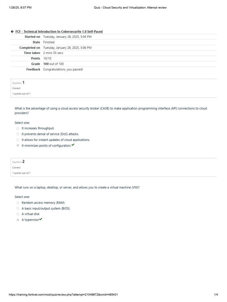 Quiz - Cloud Security and Virtualization - Attempt Review | PDF | Proxy Server | Virtual Machine