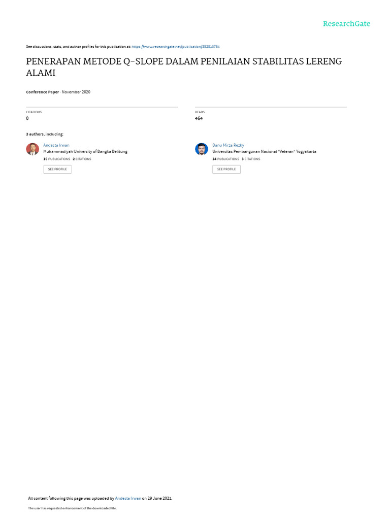 Penerapan Metode Q-Slope Dalam Penilaian Stabilitas Lereng Alami | PDF