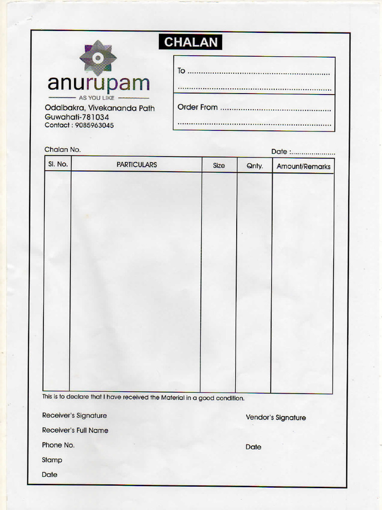 Receiving Challan | PDF