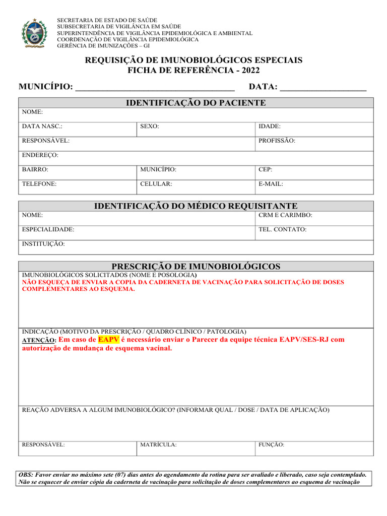 Requisição de Imunobiológicos Especiais | PDF