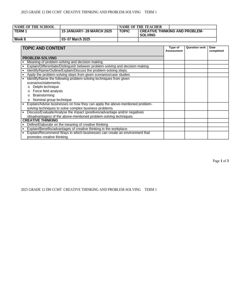 Grade 12 Creative Thinking Guide | PDF | Creativity | Thought