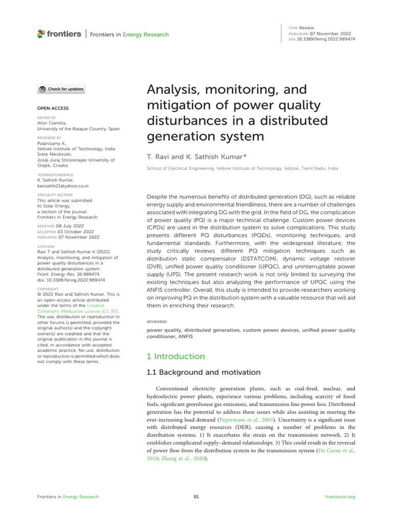 Analysis, Monitoring, and Mitigation of Power Quality Disturbances in A Distributed Generation ...
