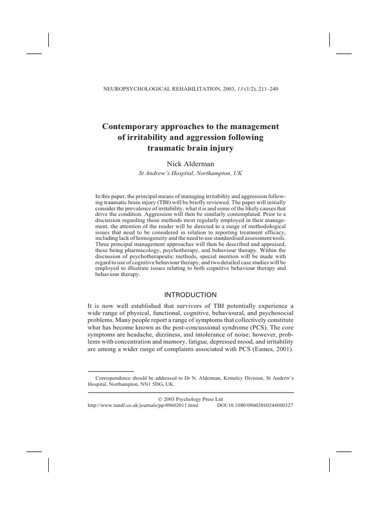Alderman Irritability&Aggression | PDF | Cognitive Behavioral Therapy ...
