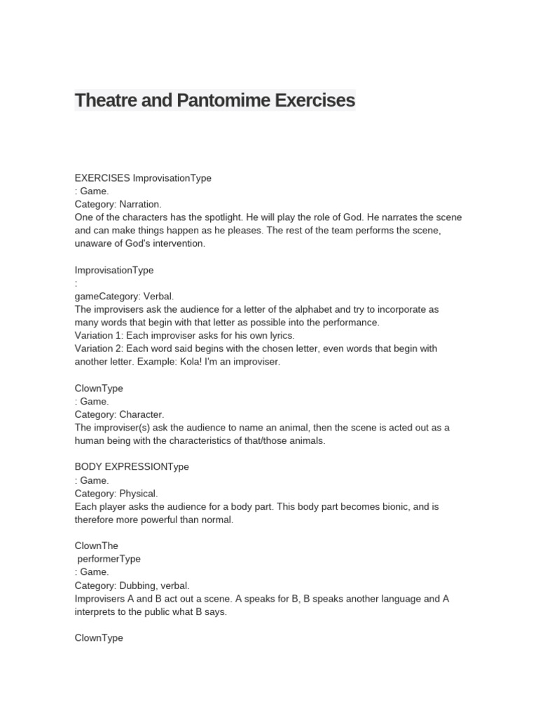 Pantomime and Improvisation Exercises | PDF | Senses