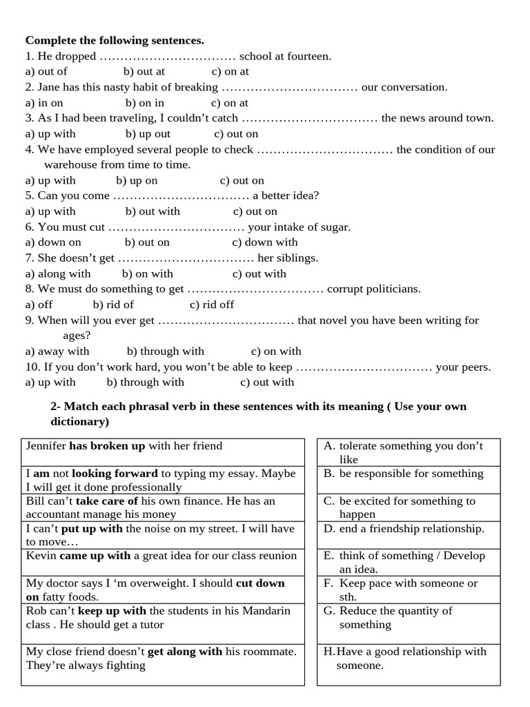 Three-Word Phrasal Verbs Exercises | PDF | Verb | Linguistics
