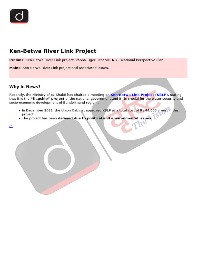 Ken-Betwa River Link Project Overview | PDF | Transparent Materials ...