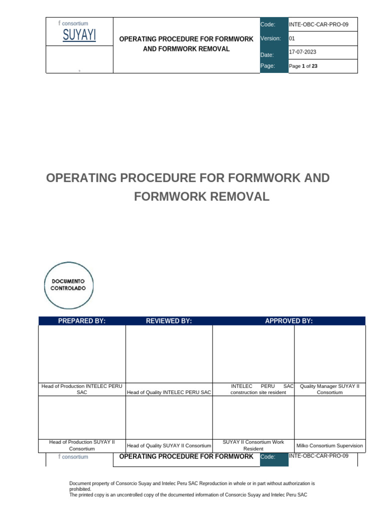 Formwork Operating Procedure Guide | PDF | Concrete | Occupational ...
