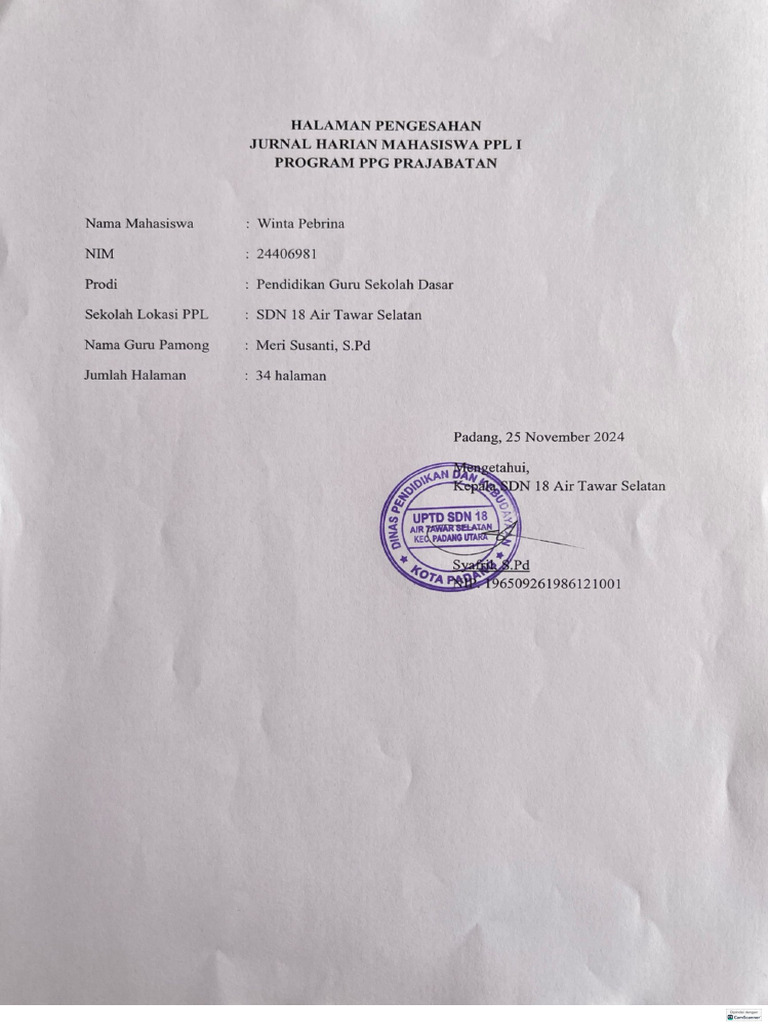 Halaman Pengesahan Cap TTD Kepsek | PDF