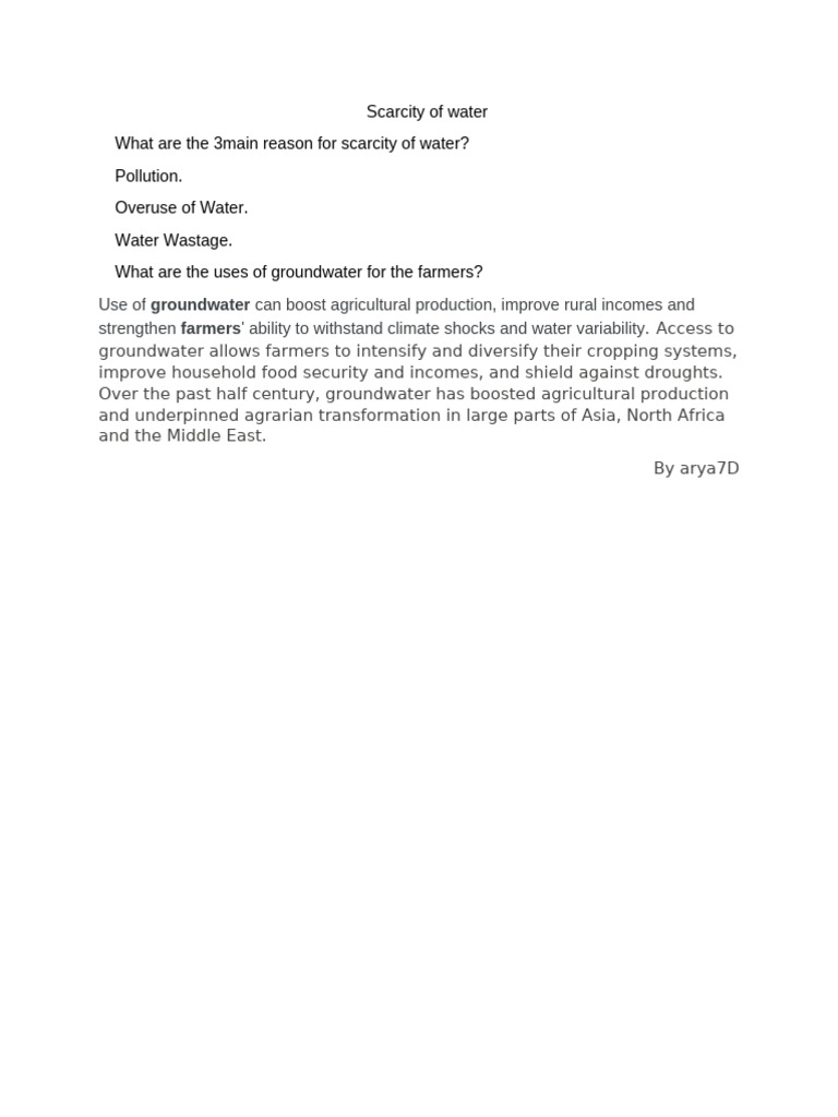 Science Scarcity of Water | PDF