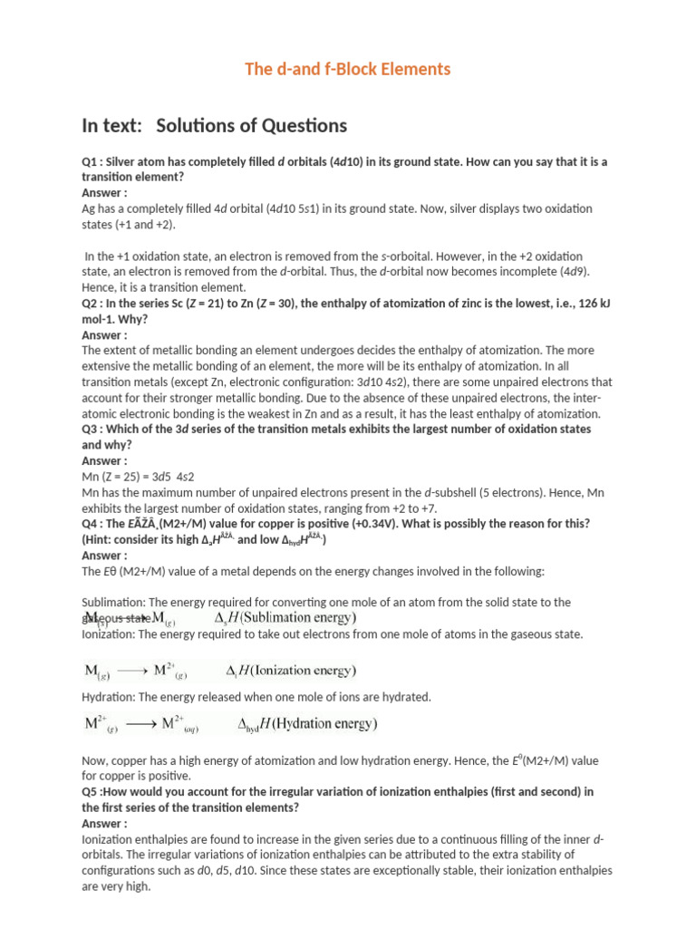 Class Xii D and F Block Test Series | PDF | Transition Metals ...