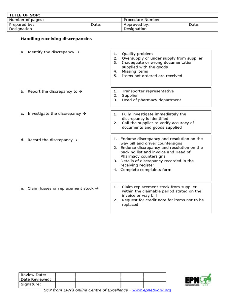 EPN - Handling Receiving Discrepancies - SOP - Cleaned | PDF
