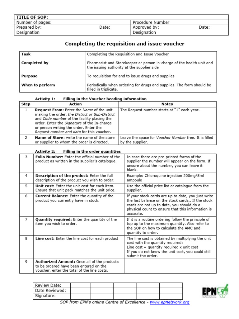 EPN - Requisition and Issue Voucher - SOP - Cleaned | PDF | Goods ...