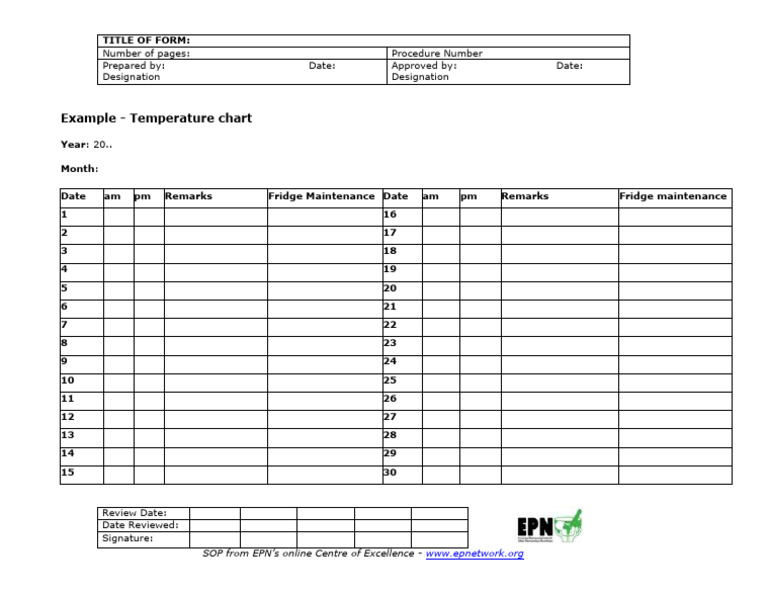 EPN - Temperature Chart - Form - Cleaned | PDF