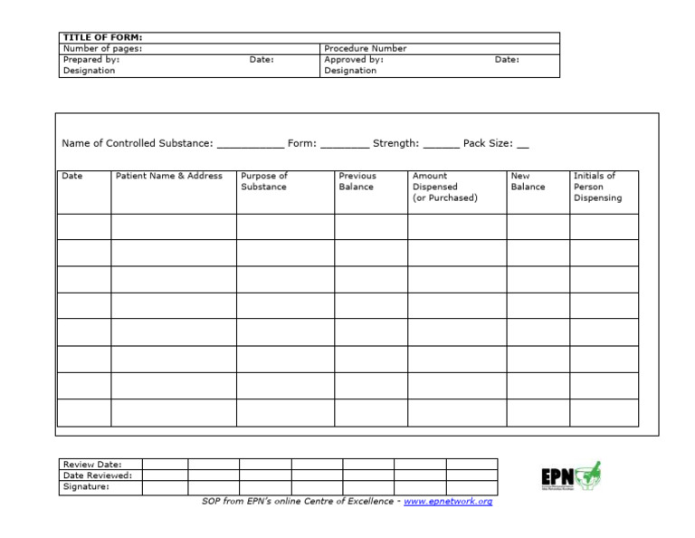 EPN - Controlled Substances Dispensing Record - Form - Cleaned | PDF