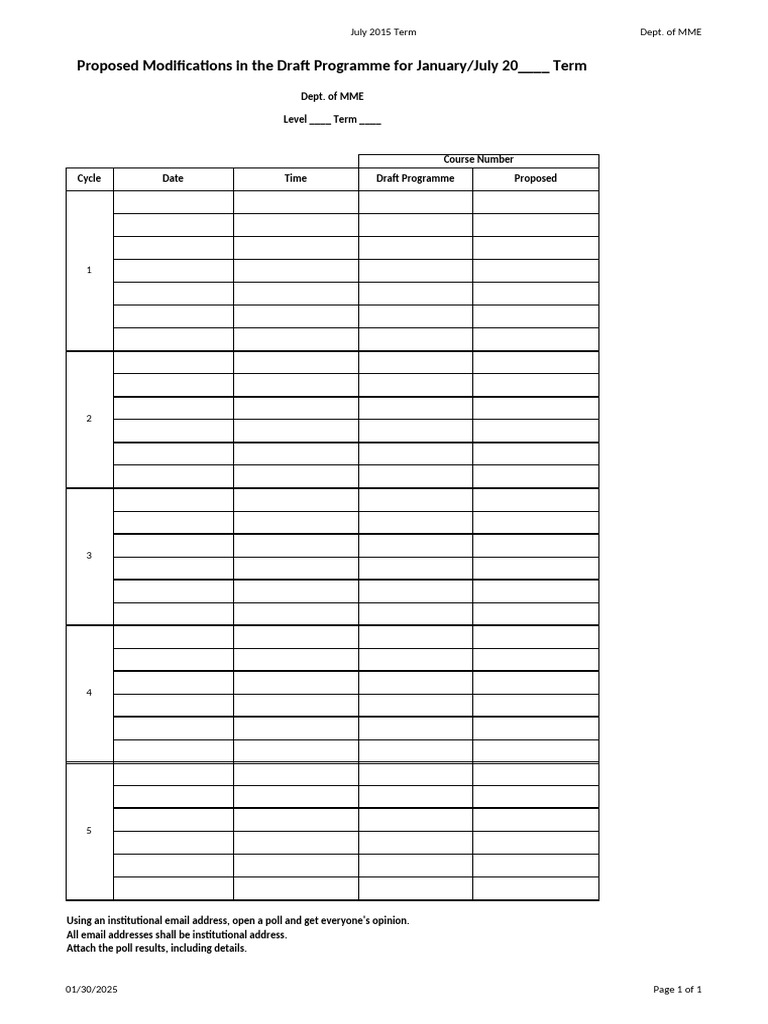 Form I Term Final Draft Programme Modification Template 2 | PDF