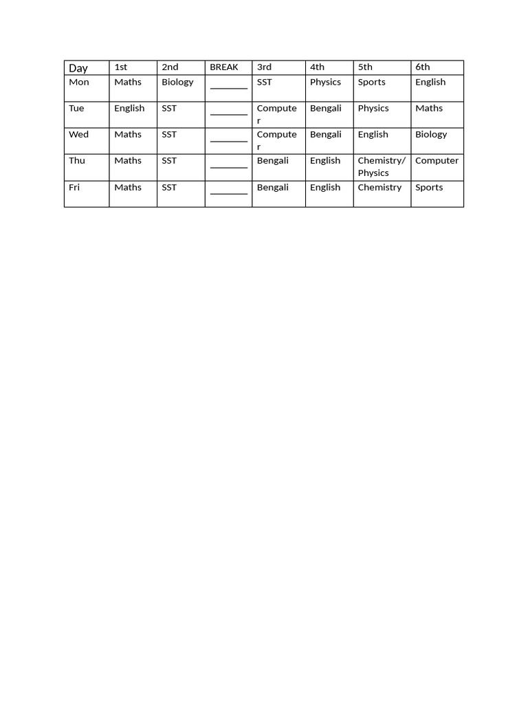 Weekly School Class Schedule | PDF
