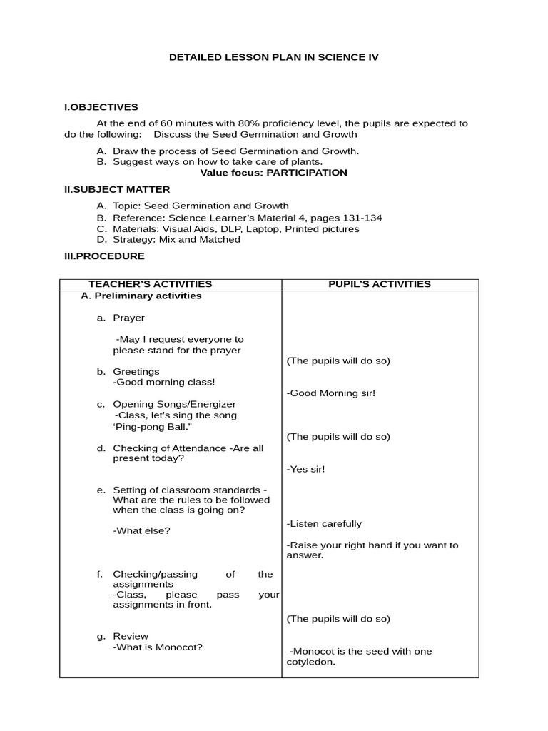 Seed Germination Lesson Plan IV | PDF | Seed | Germination