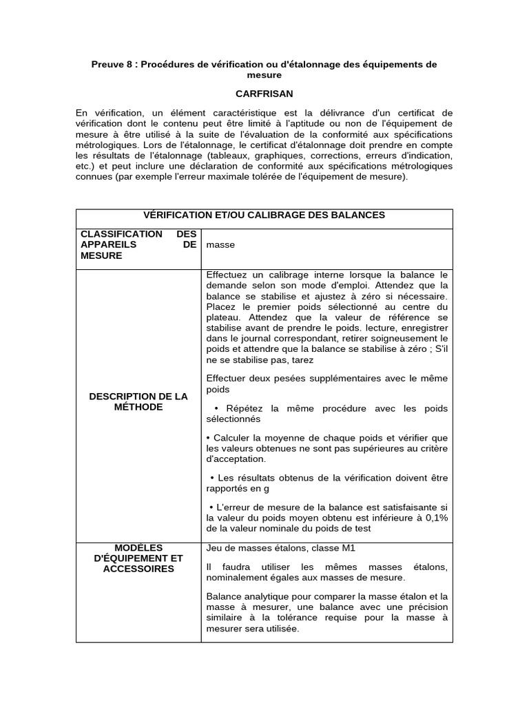 procédure de calibration | PDF | Calibrage | Quantité